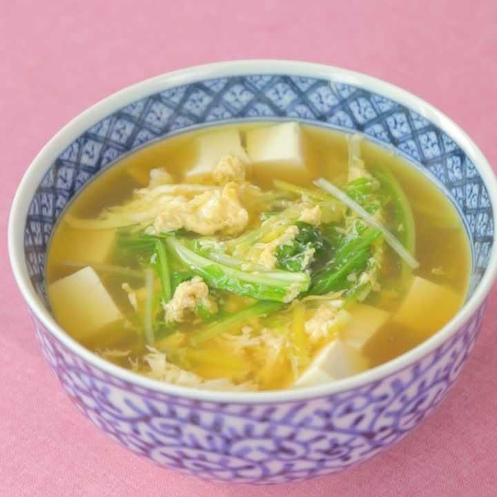 ふんわり綺麗 水菜のかきたまスープのレシピ動画 作り方 Delish Kitchen